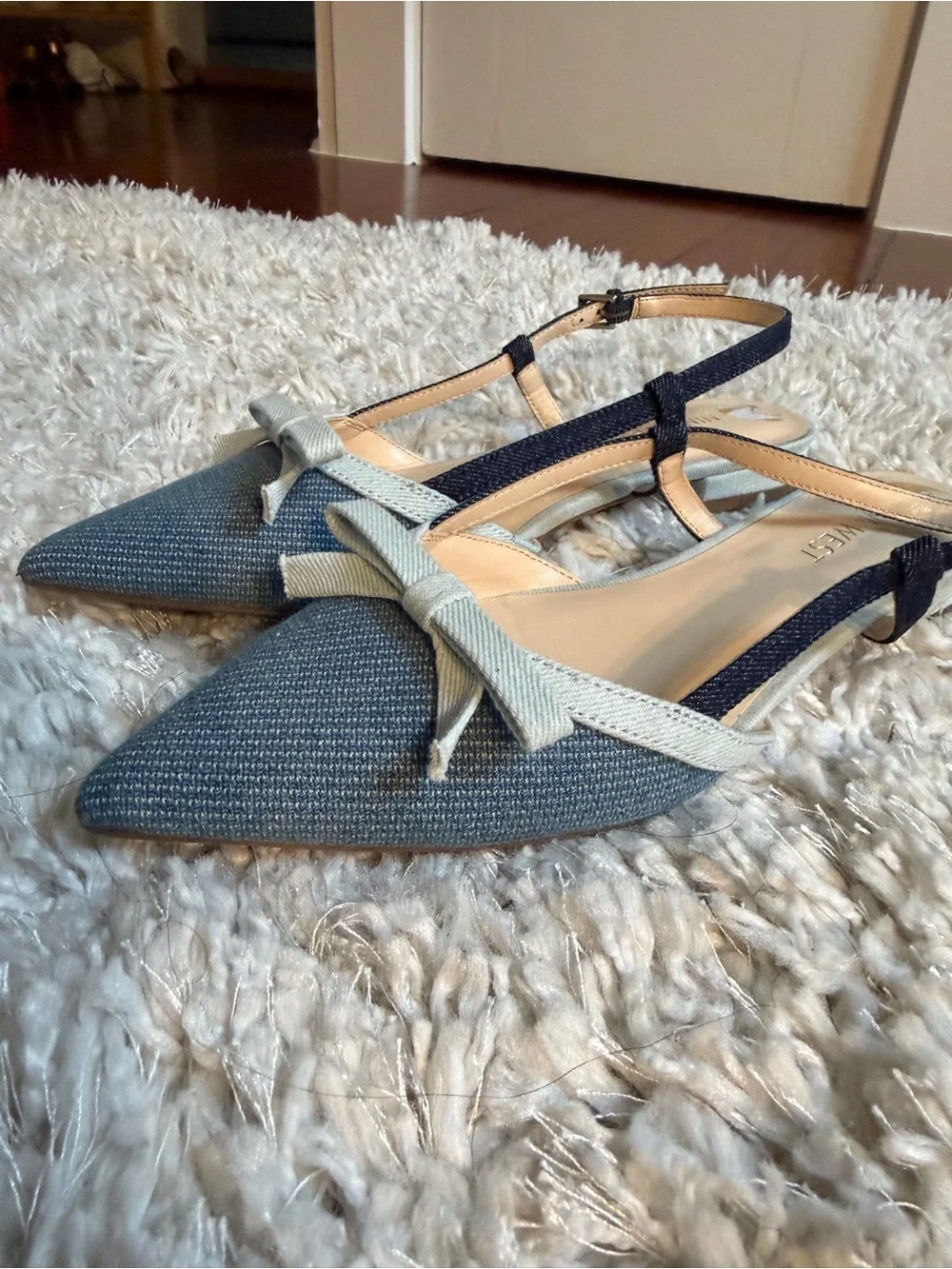Nine West | Shoes | Nine West Blue Pointed Slingback Flats With Cream ...
